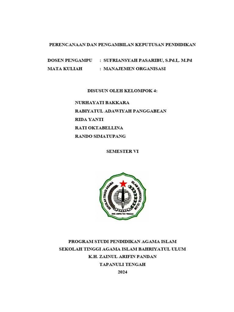 Makalah - Perencanaan Dan Pengambilan Keputusan Pendidikan - Kelompok 4 ... Makalah - Perencanaan Dan Pengambilan Keputusan Pendidikan - Kelompok 4 ...