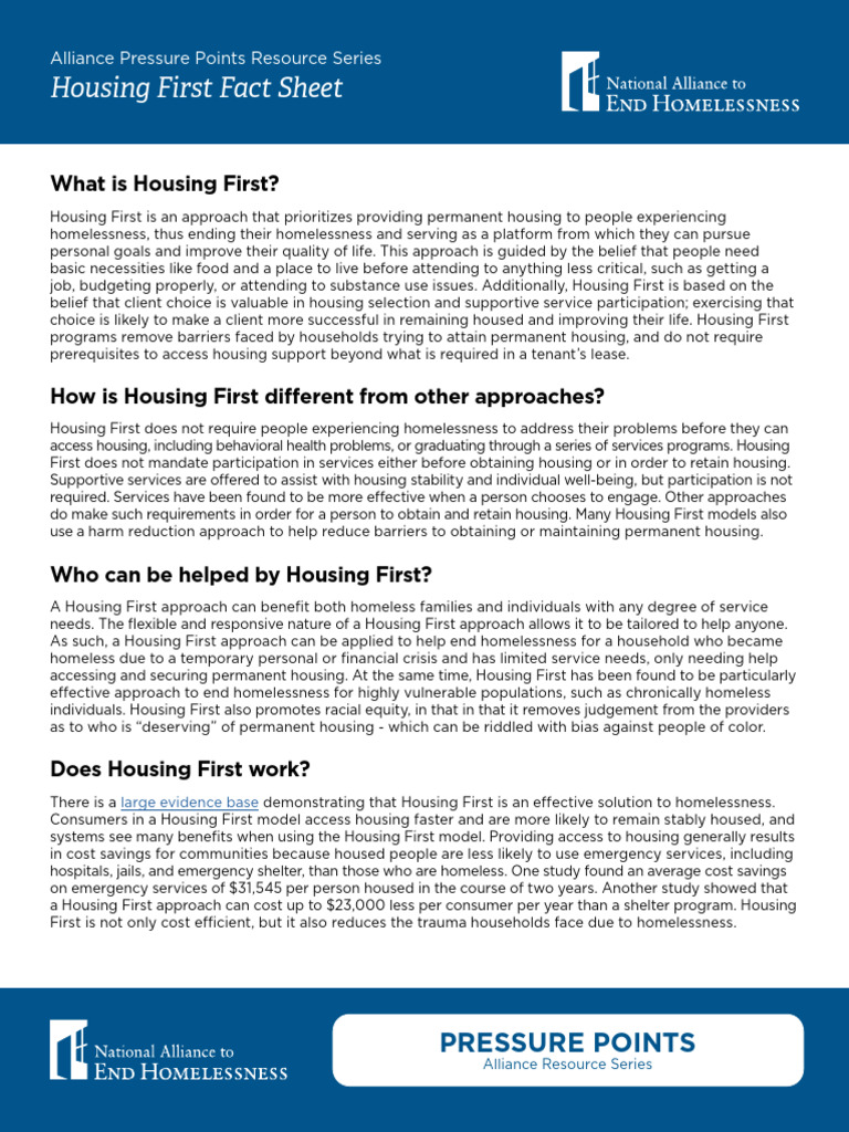 Housing First Fact Sheet Aug 2022 | PDF | Homelessness | Poverty