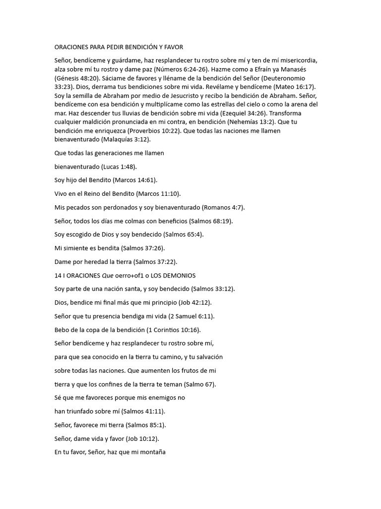 Oraciones para Pedir Bendición y Favor | PDF | Bendición | Biblia hebrea