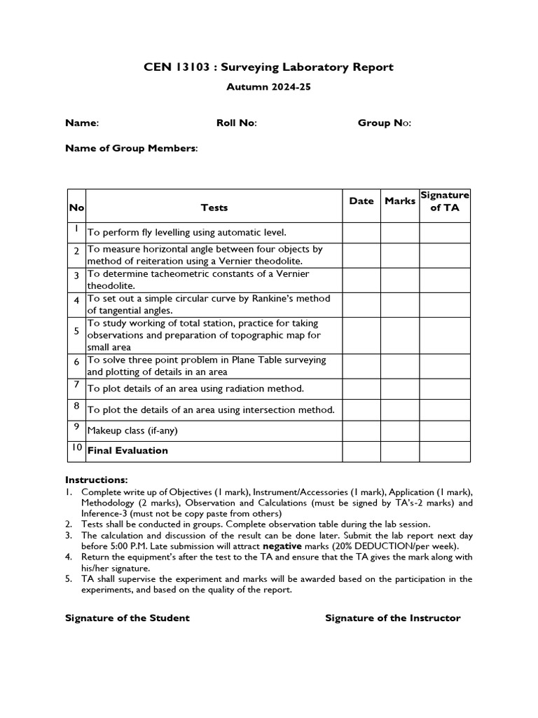 Lab Manual - Front Page - Surveying | PDF | Surveying | Probability And ...