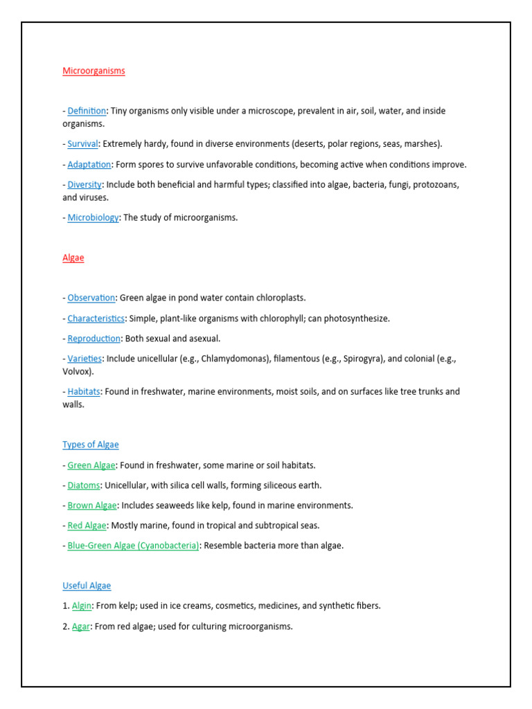 Microorganisms Class 8 | PDF | Algae | Bacteria