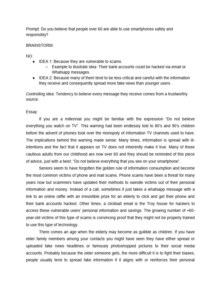 SAMPLE OPINION ESSAY - ELDERLY PEOPLE AND SMARTPHONES Jazmín | PDF | Human Communication ...