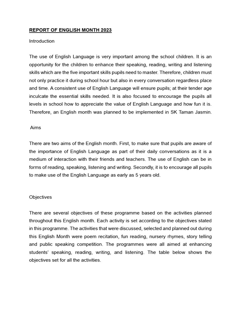 Report English | PDF | English Language | Preschool