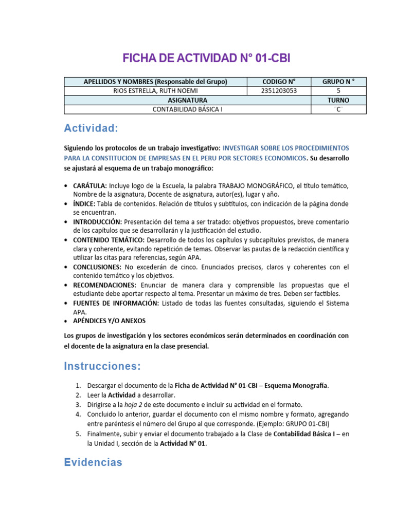 Ficha de Actividad #01-CBI - Esquema Monografía (GRUPO 5) .. | PDF ...