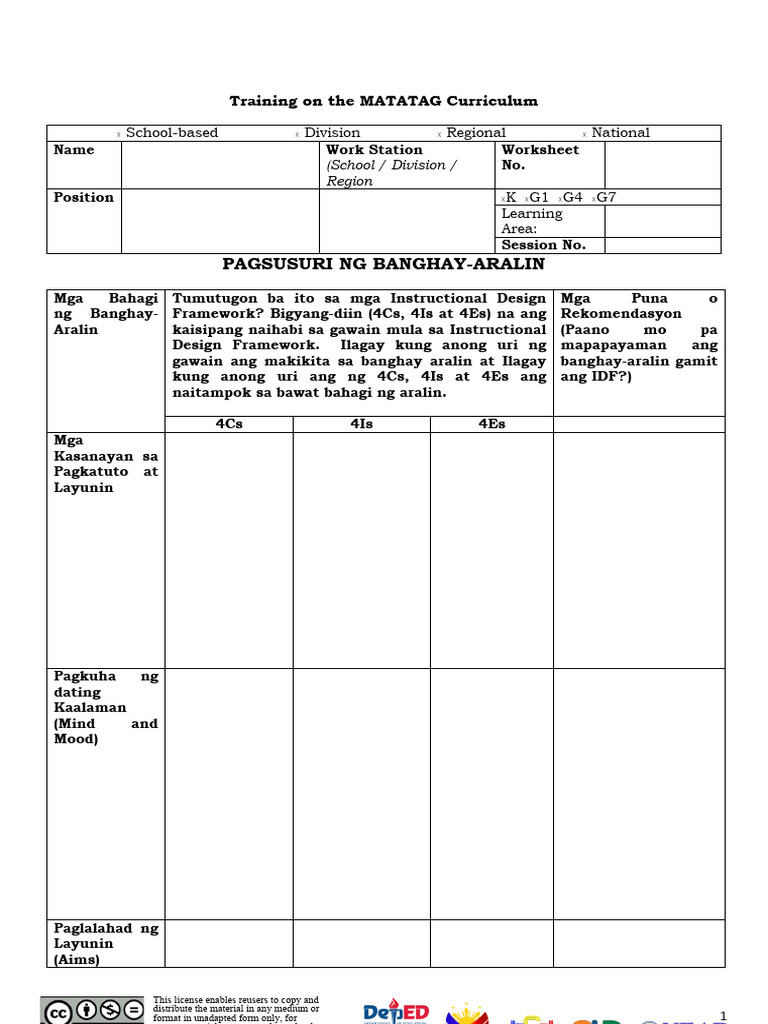 AralPan 7 - Session 7B - Worksheet Sa Pagsusuri NG Banghay-Aralin | PDF