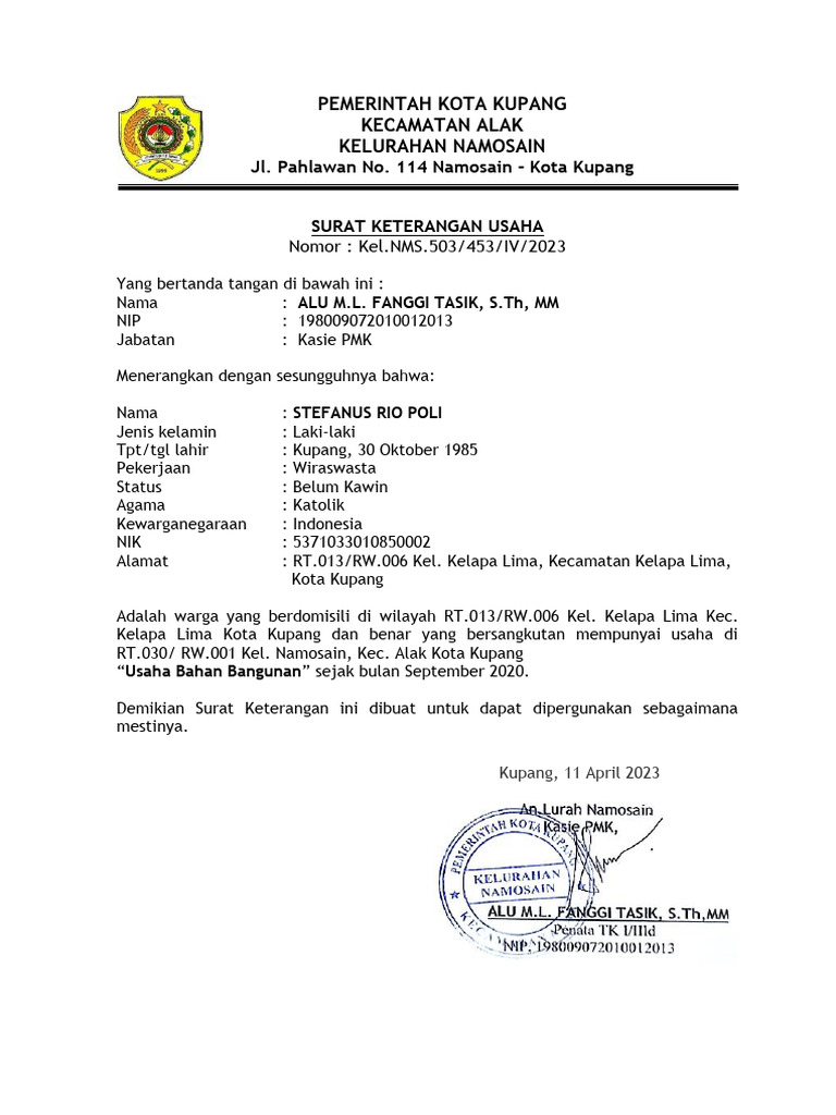 Surat Keterangan Usaha | PDF