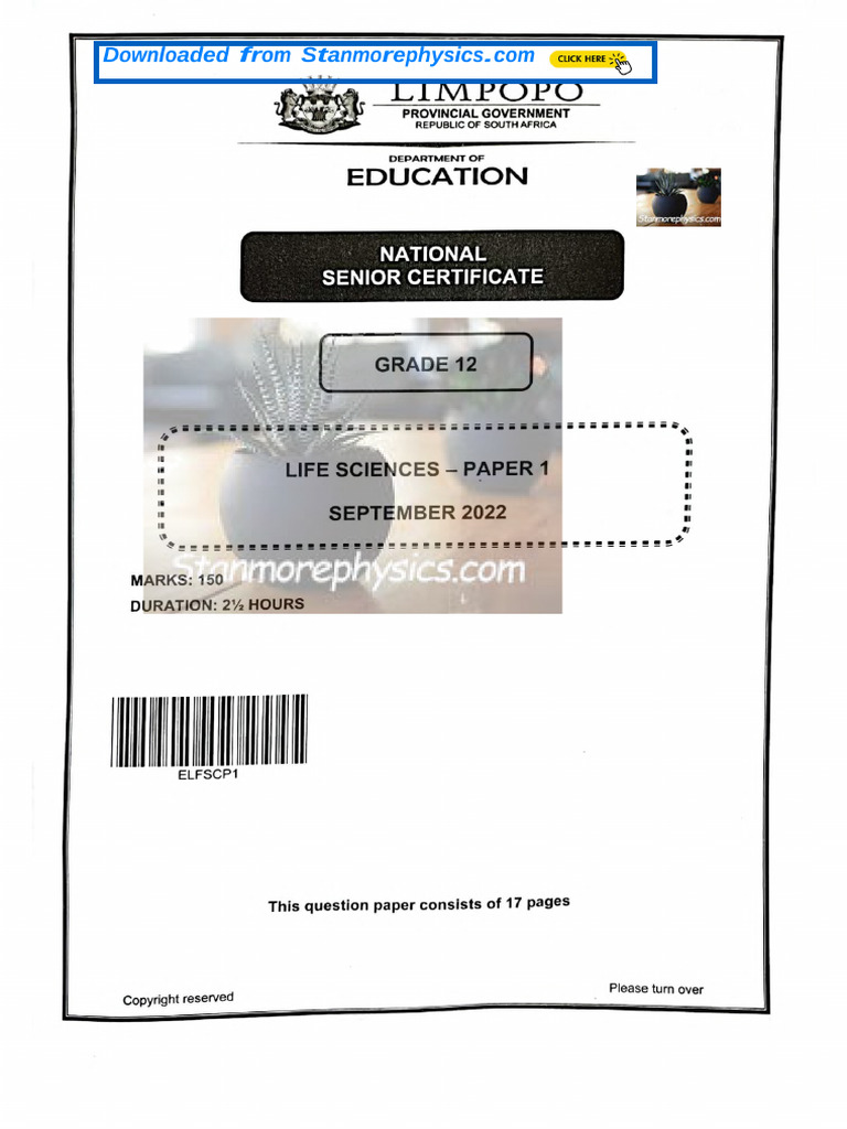 Limpopo Life Sciences Grade 12 SEPT 2022 P1 and Memo | PDF
