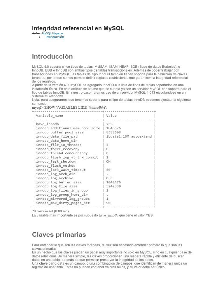 Integridad Referencial en MySQL R | PDF | Diseño de software | Recuperación de información
