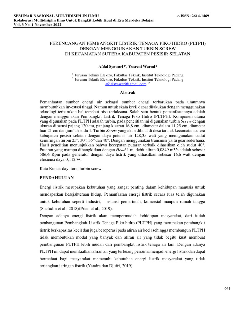 Perencangan Pembangkit Listrik Tenaga Piko Hidro (Pltph) | PDF