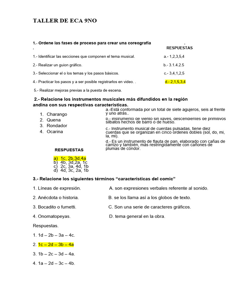 Taller de Eca 9no | PDF | Instrumentos musicales