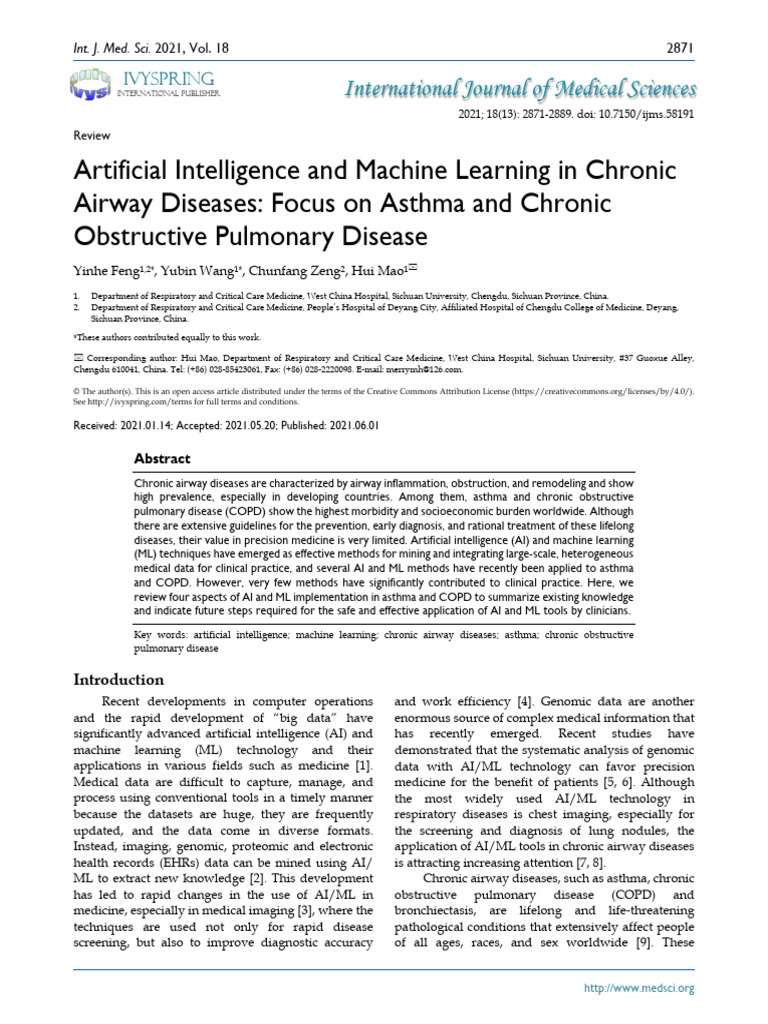 Artificial Intelligence and Machine Learning in Chronic Airway Diseases ...