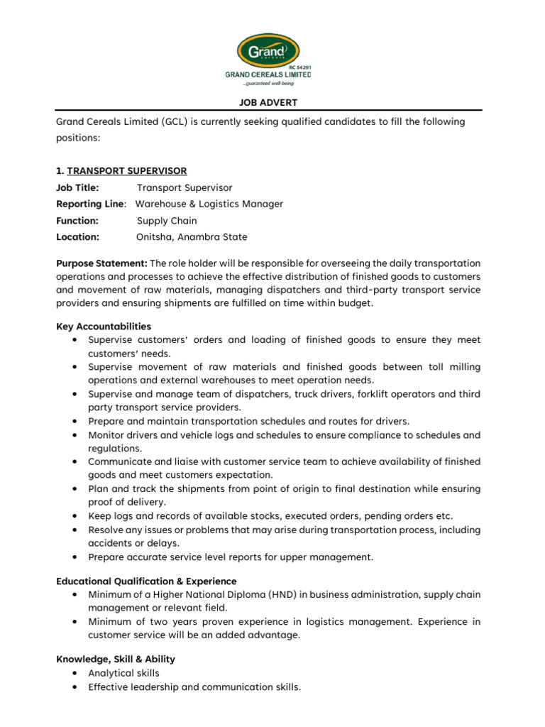 Job Advert | PDF | Logistics | Business