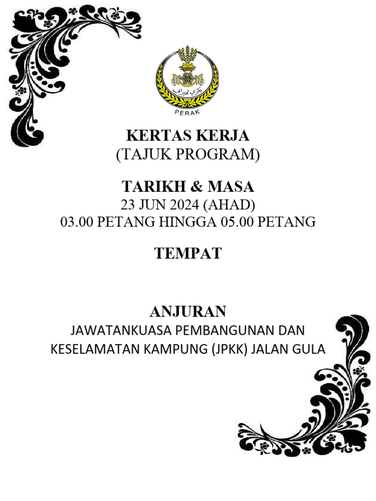 Kertas Kerja Majlis Jamuan Rakyat JPKK JLN Gula 2024 | PDF