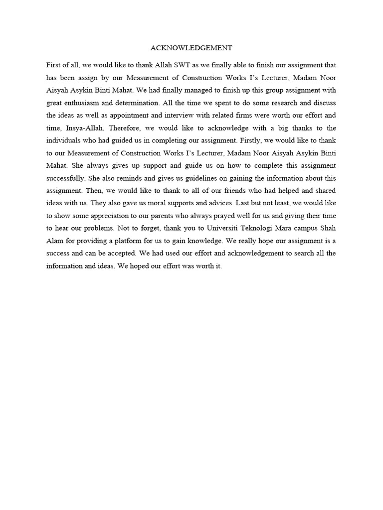 Acknowledgment and Conclusion Assg | PDF | Surveying