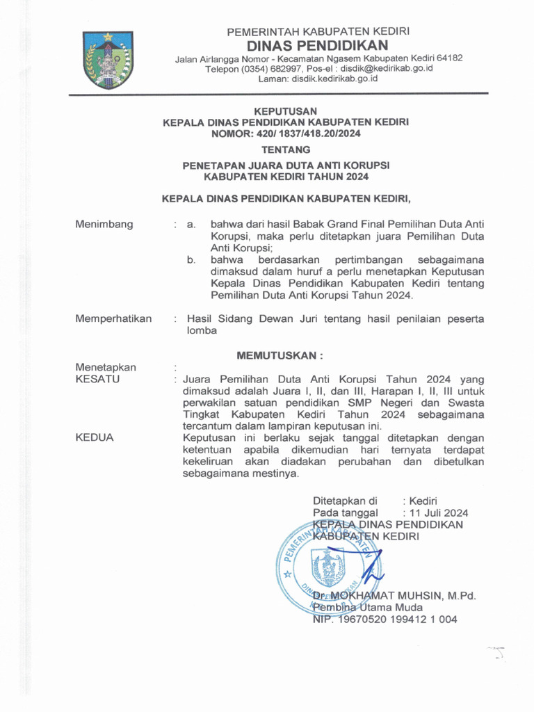 SK Juara Duta Anti Korupsi 2024 | PDF