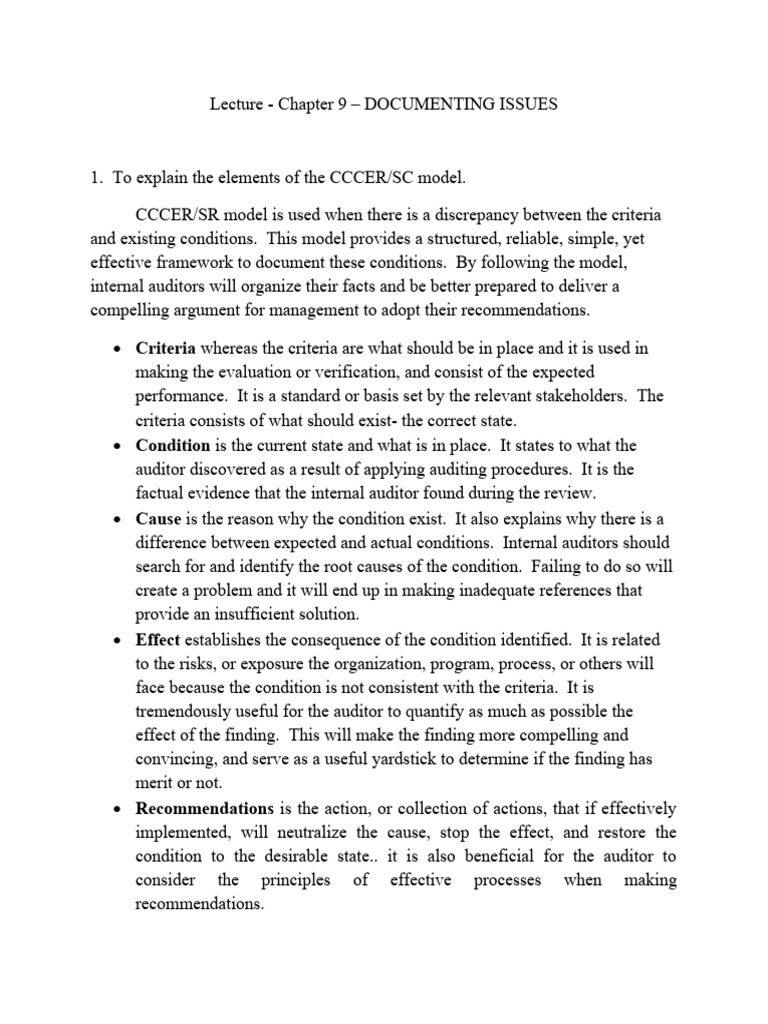 Chapter 9 Documenting Issues For Sharing | PDF | Audit | Internal Audit
