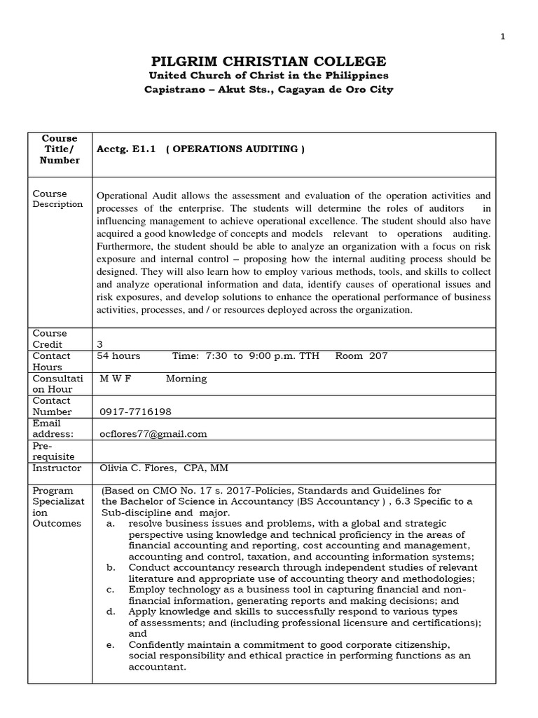 Course Outline Acctg. E1.1 Operations Auditing Guide For Learners | PDF | Internal Audit | Audit
