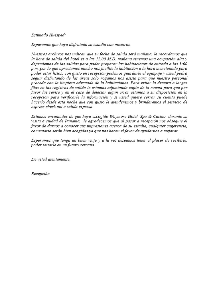 Check Out Express Letter | PDF | Hotel | Industria de la hospitalidad