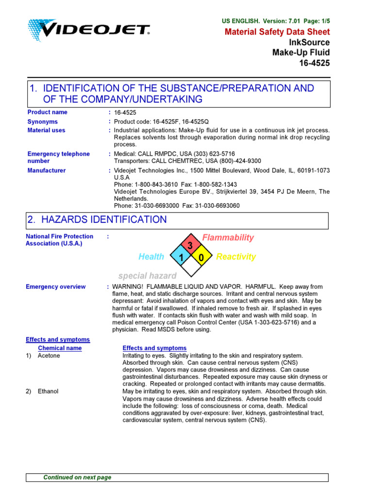 MSDS 16-4525Q | PDF | Water | Safety