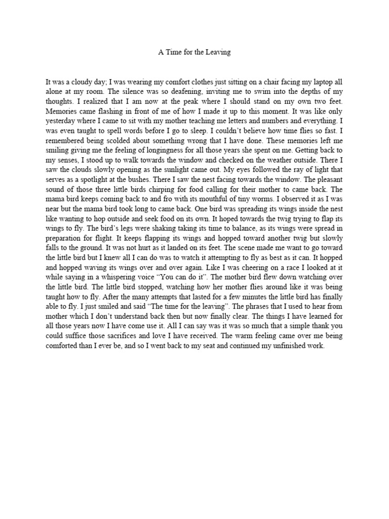 A Time For The Leaving (Flash Fiction and Poem) | PDF