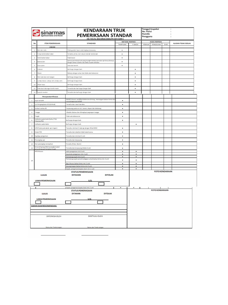 Form Ceklist Kendaraan | PDF
