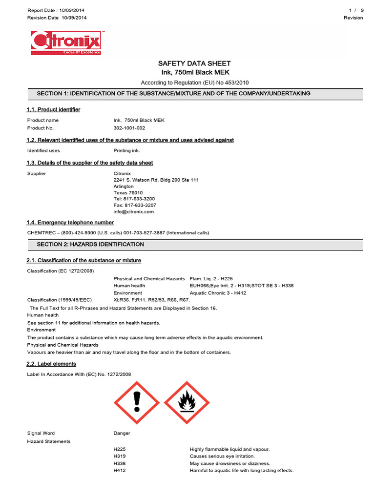 Black Mek Ink 302-1001-002 | PDF | Occupational Safety And Health | Safety
