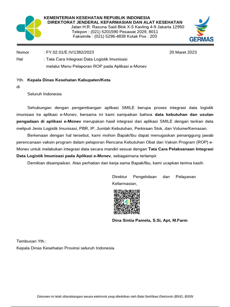 Surat Tata Cara Integrasi Data Logistik Imunisasi Melalui Menu ...
