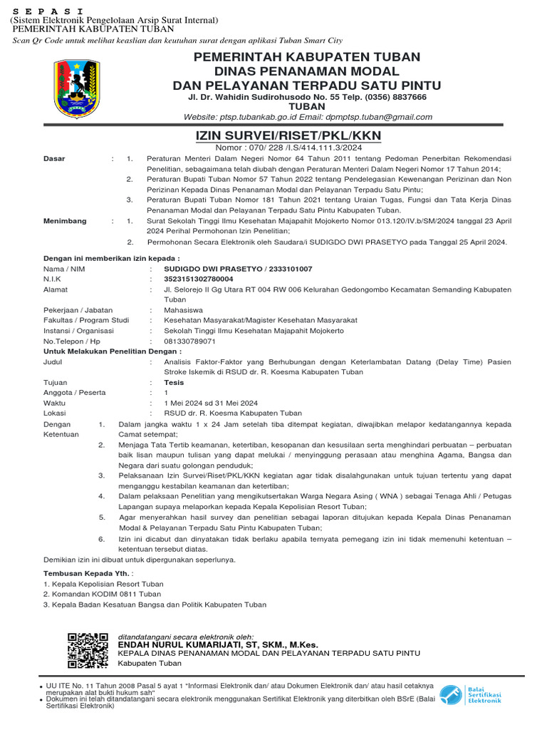 Izin Penelitian DPMPTSP | PDF