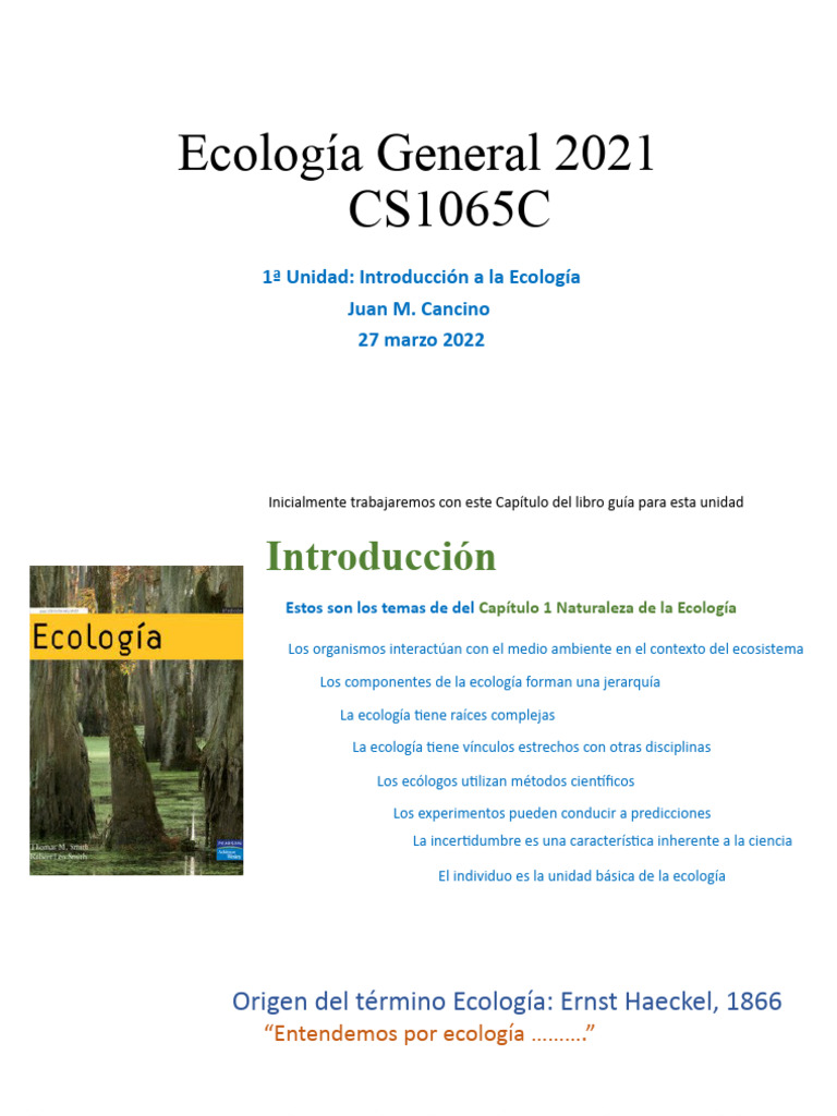 EcologÃ A General 2022 Clase 1 EcologÃ A, Definiciones e Historia | PDF ...