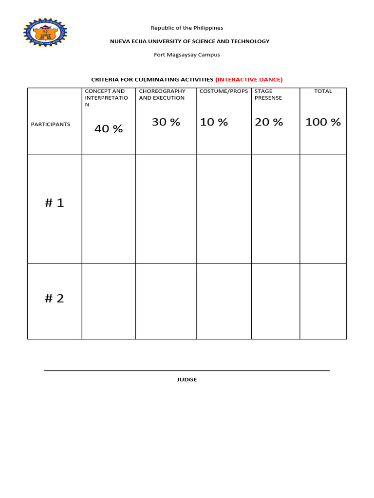Criteria For Culminating Activities | PDF | Performing Arts | Dances
