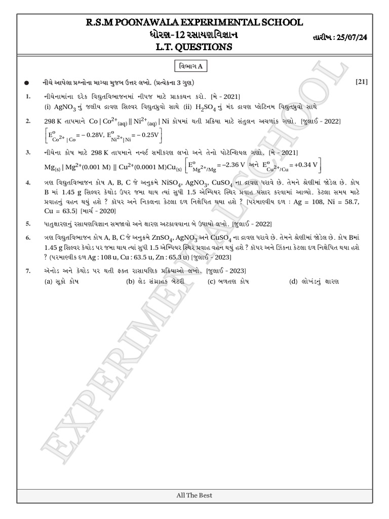 Chemistry L.T.QUESTIONS - D23-Jul-2024 | PDF