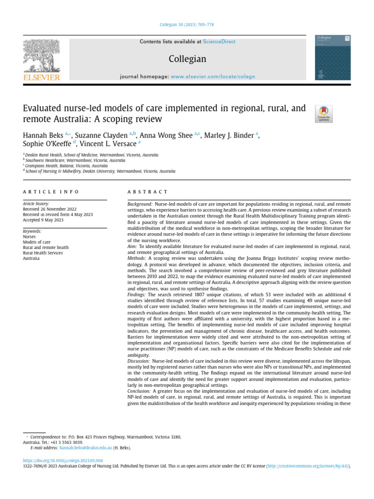 Nurse-Led Care Models in Rural Australia | PDF | Nursing | Health Care