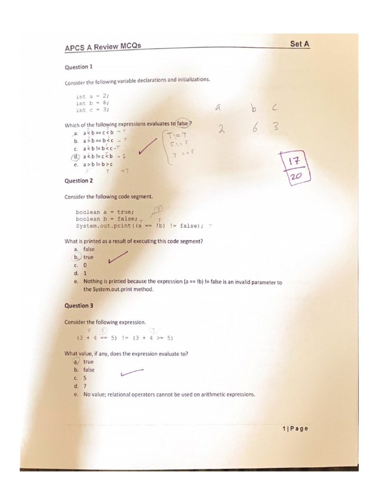 APCS A Review MCQs | PDF