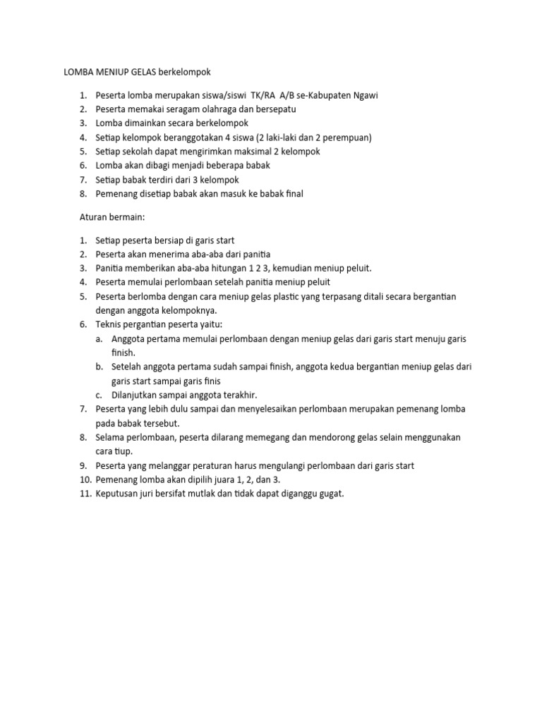 Lomba Meniup Gelas Berkelompok TK Ngawi | PDF