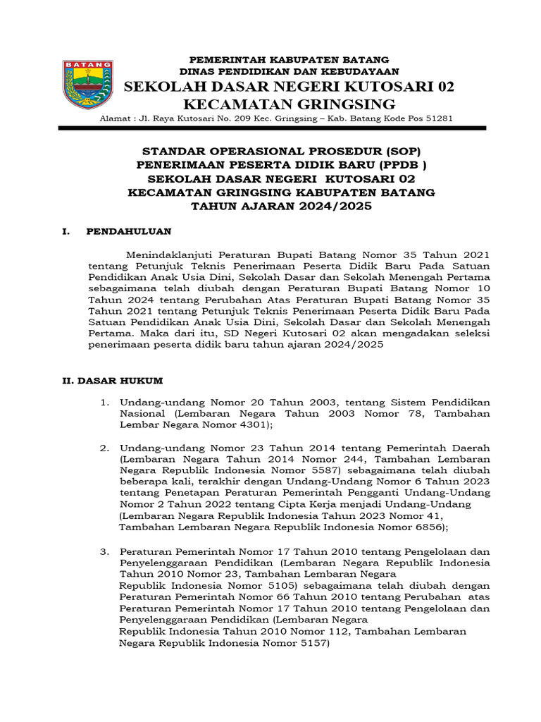 Sop PPDB SD Tahun 2024 | PDF