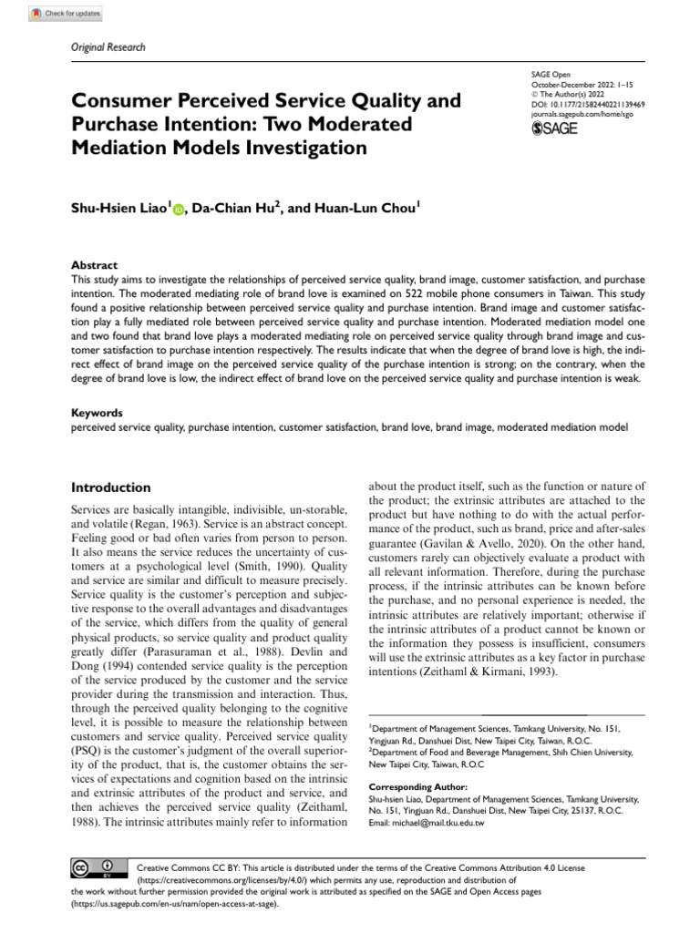 (2022) Consumer Perceived Service Quality and Purchase Intention Two ...