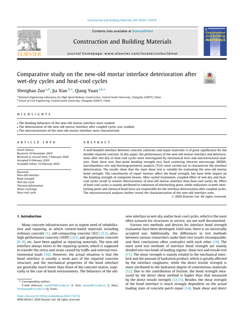 Comparative Study On The New Old Mortar Interface Det - 2020 - Construction and | PDF | Strength ...