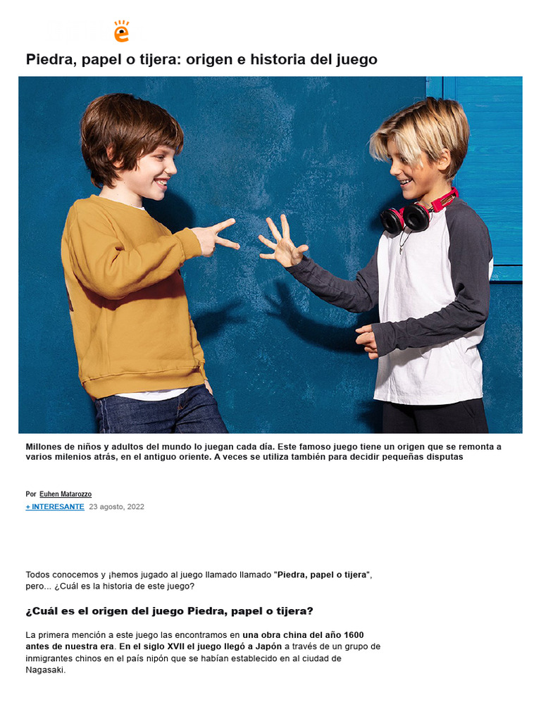Piedra, Papel o Tijera - Origen e Historia Del Juego | PDF | Hogar ...