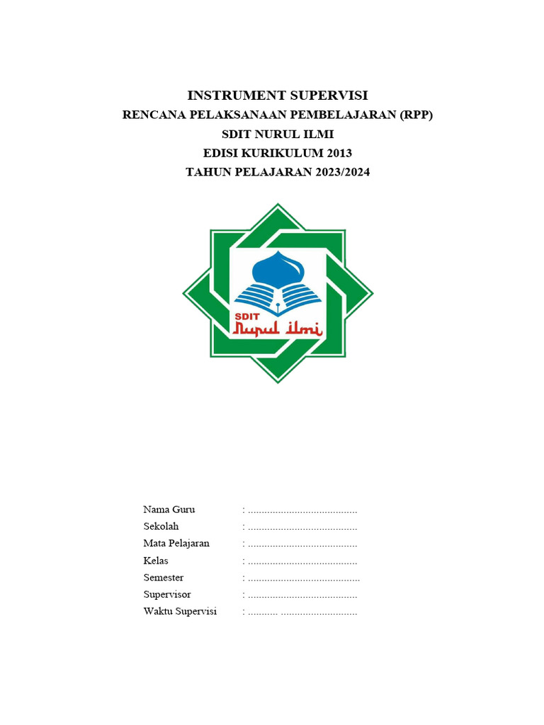 Instrumen Supervisi RPP SDIT | PDF