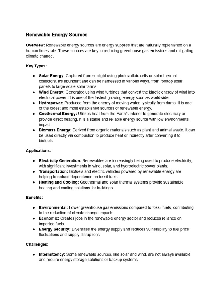 Key Renewable Energy Sources Explained | PDF | Renewable Energy ...