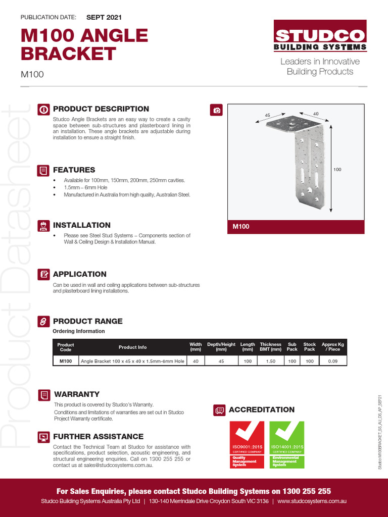 M100 Angle Bracket Specifications | PDF | Drywall