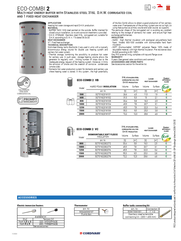 EN Cordivari - Technical Sheet ECO COMBI 2 - 11.2023 | PDF | Water ...
