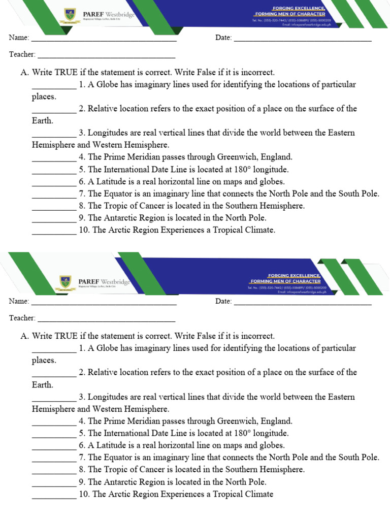 Grade 5 Lesson1 Quiz | PDF | Longitude | Latitude