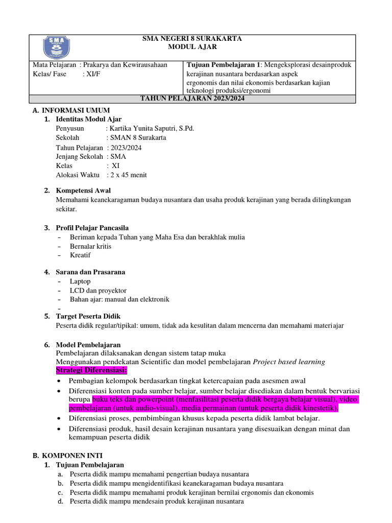 Modul Ajar Prakarya-Kerajinan - Modul Ajar PKWU Kerajinan XI SMA - Fase ...