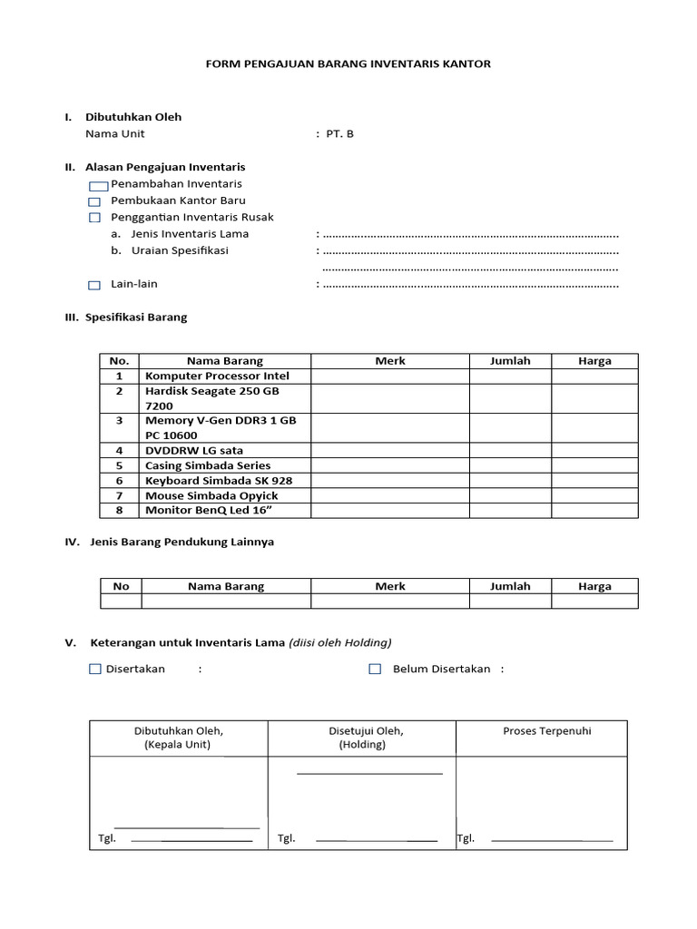 Form Pengajuan Barang Inventaris | PDF