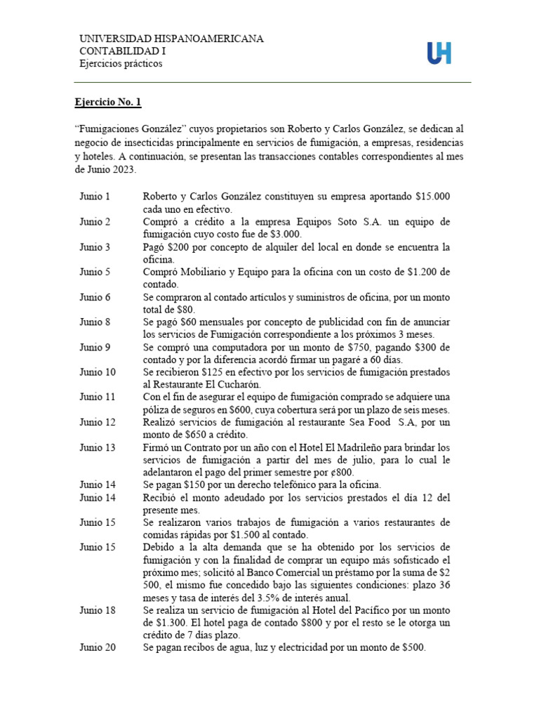 001 Ejercicios Empresa de Servicios | PDF | Contabilidad | Seguro