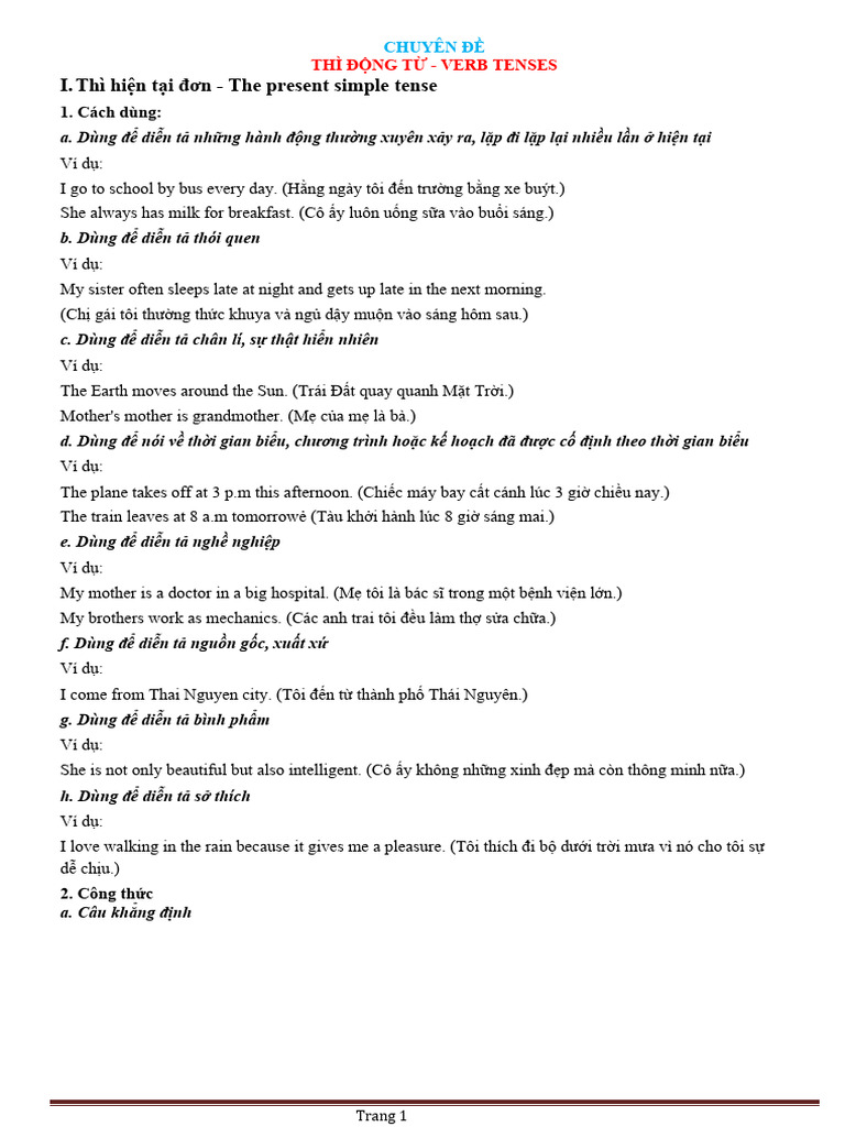 Chuyên đề 7 thì cơ bản trong chương trình THCS | PDF