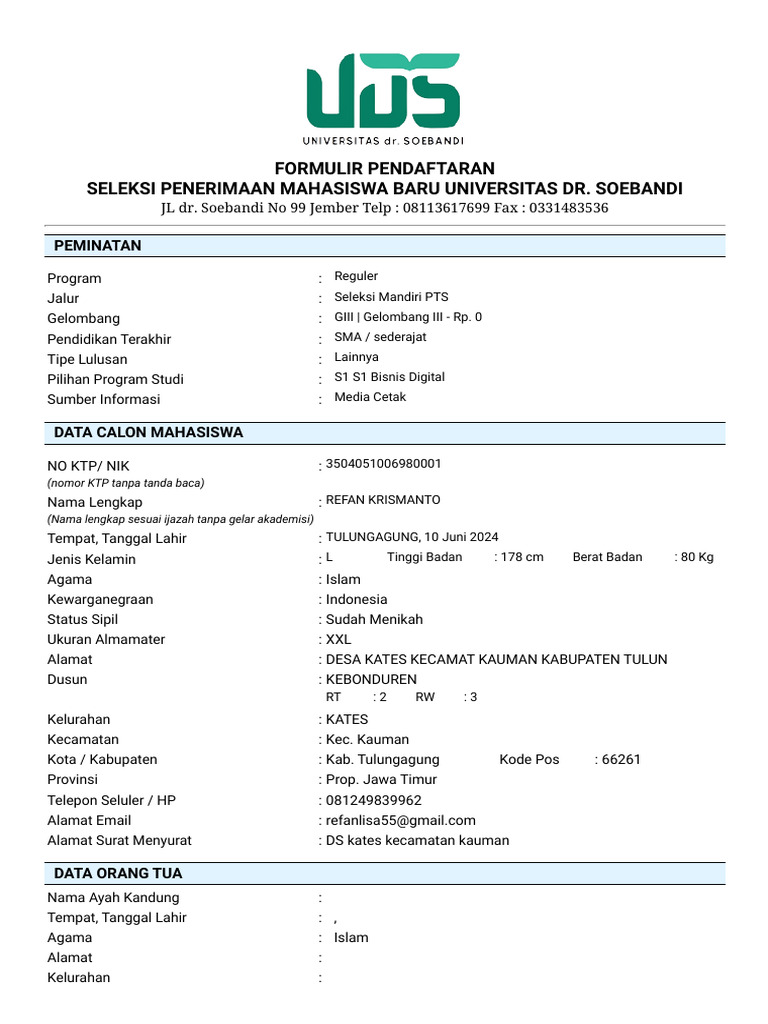 Cetak Formulir PMB | PDF