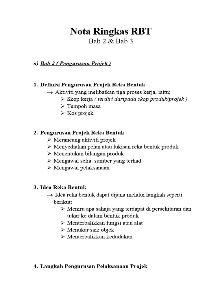 Nota Ringkas RBT Tingkatan (Bab 2 - Bab 3) | PDF
