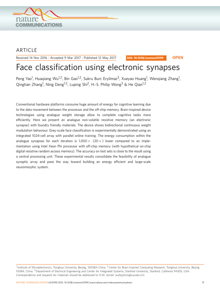 Face Classification Using Electronic Synapses 2017 Pdf Computer